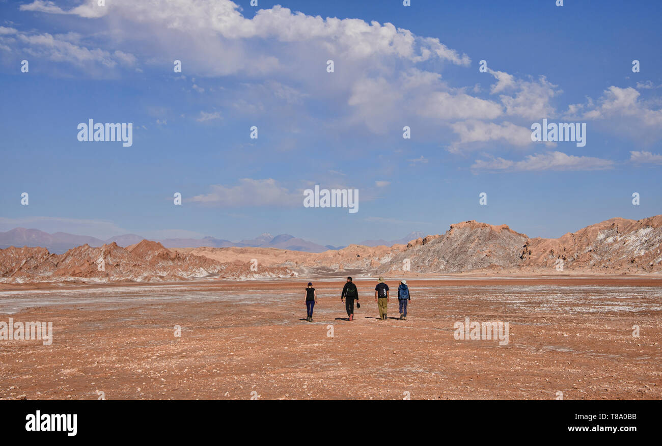 Tourist enjoying the salt, sand, and desertscape in the Moon Valley ...