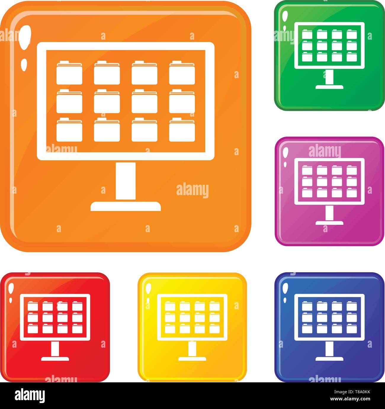 Desktop of computer with folders icons set vector color Stock Vector ...