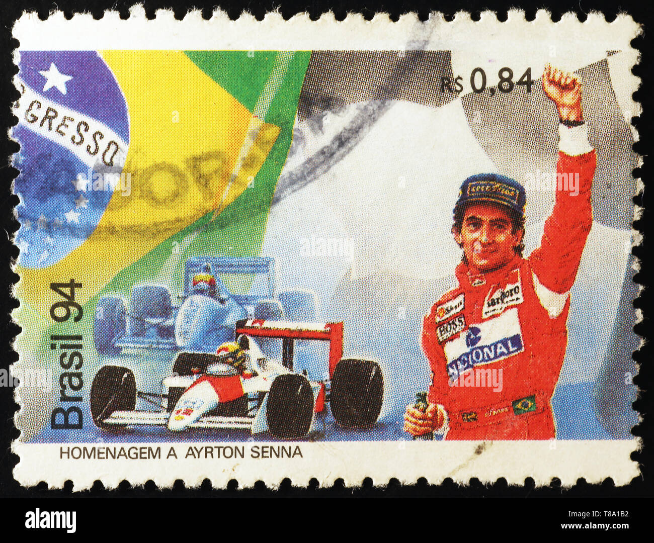 Formula 1 driver Ayrton Senna on brazilian postage stamp Stock Photo ...