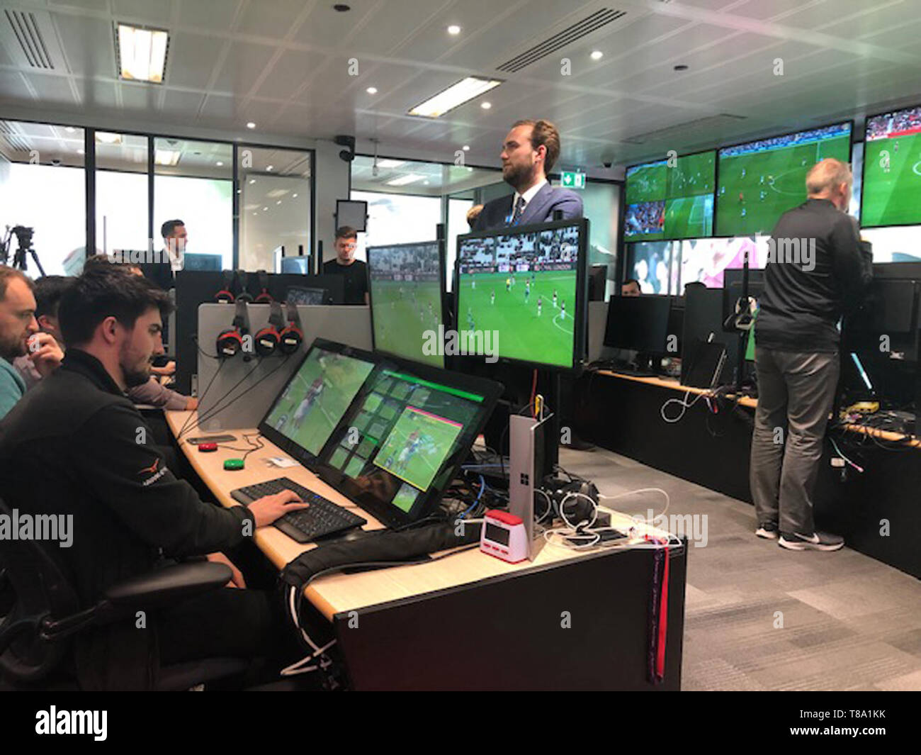 VAR demonstrations during the PGMOL VAR media briefing at Stockley Park ...