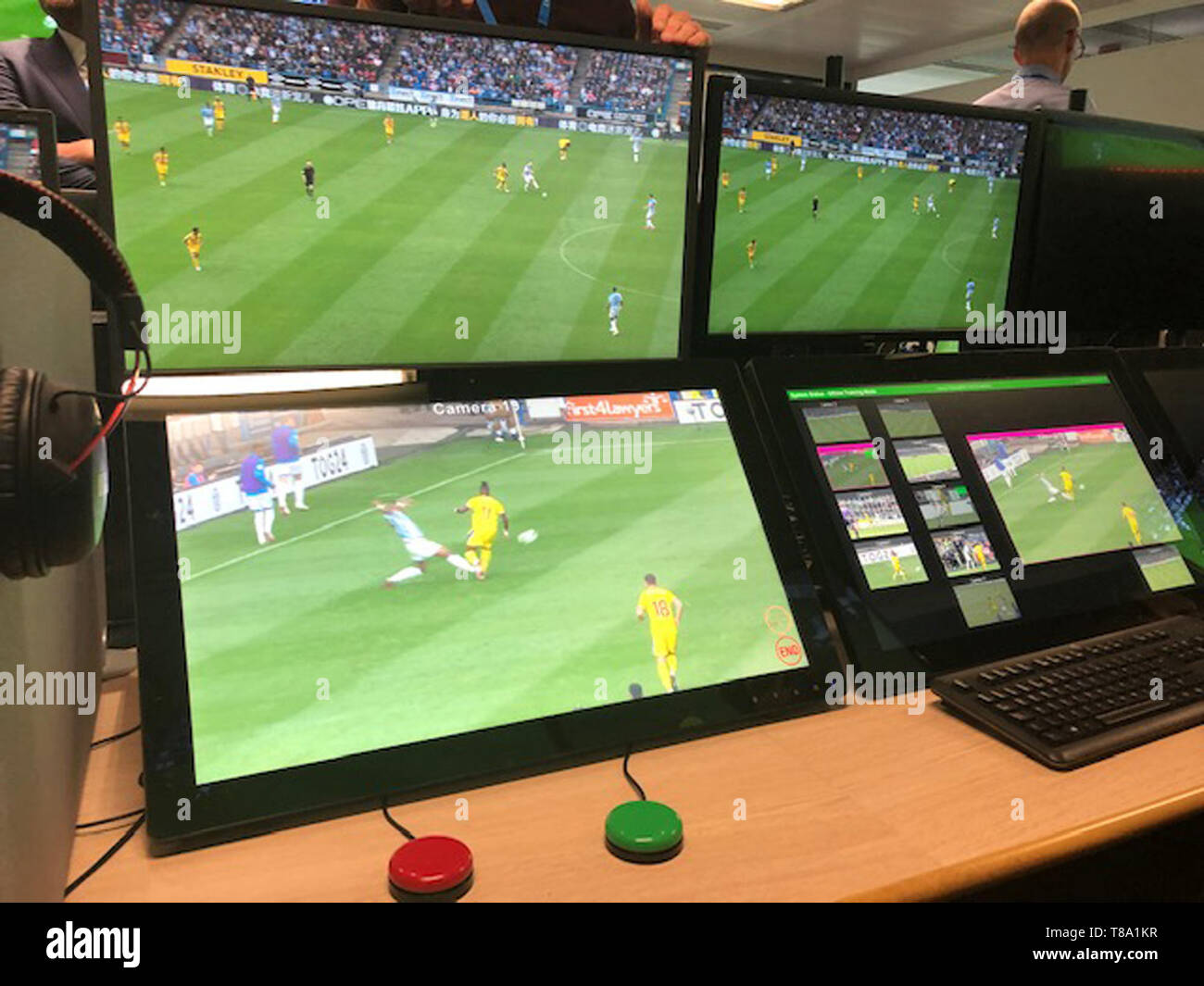 VAR demonstrations during the PGMOL VAR media briefing at Stockley Park ...