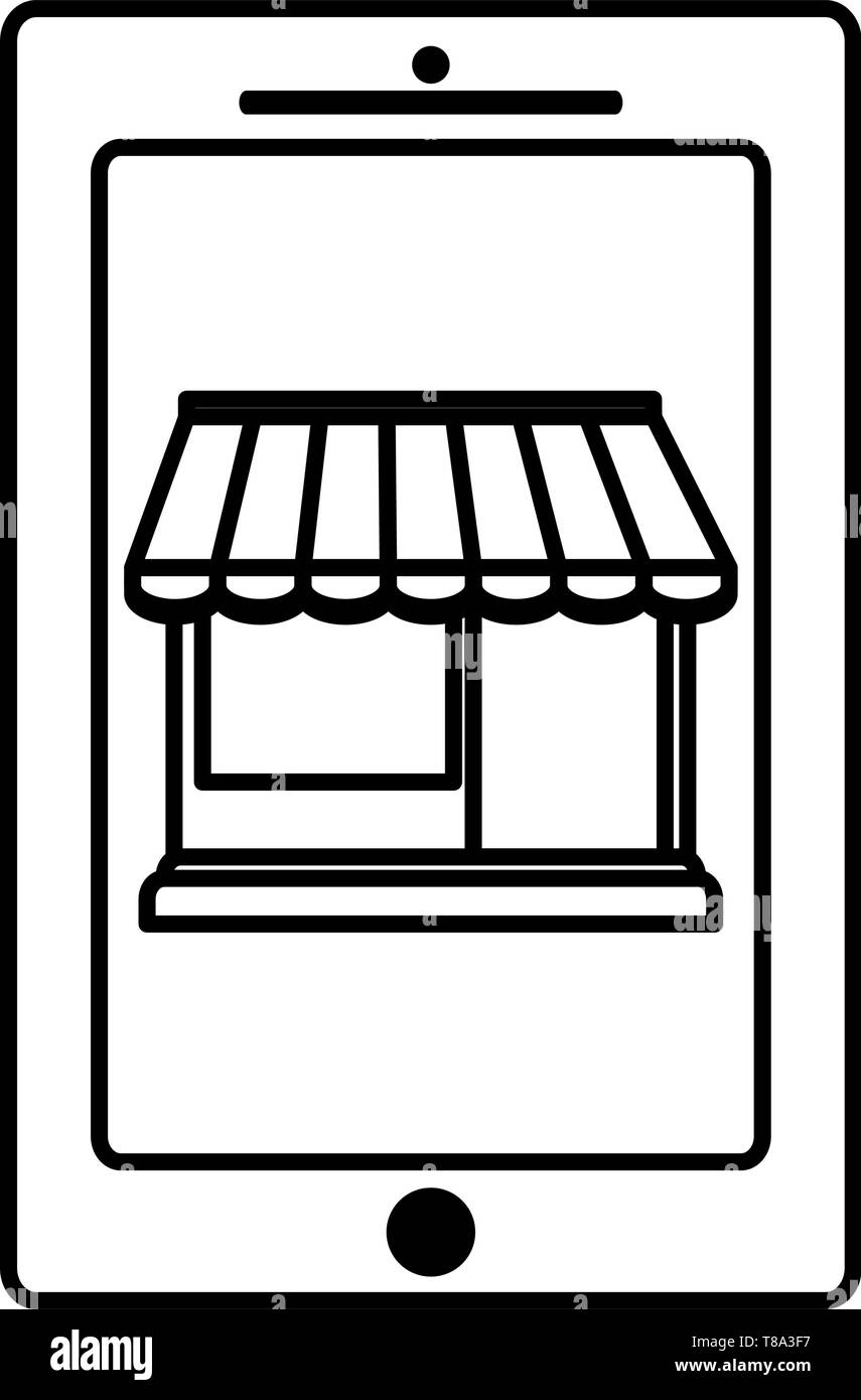 smartphone device with store building vector illustration design Stock ...