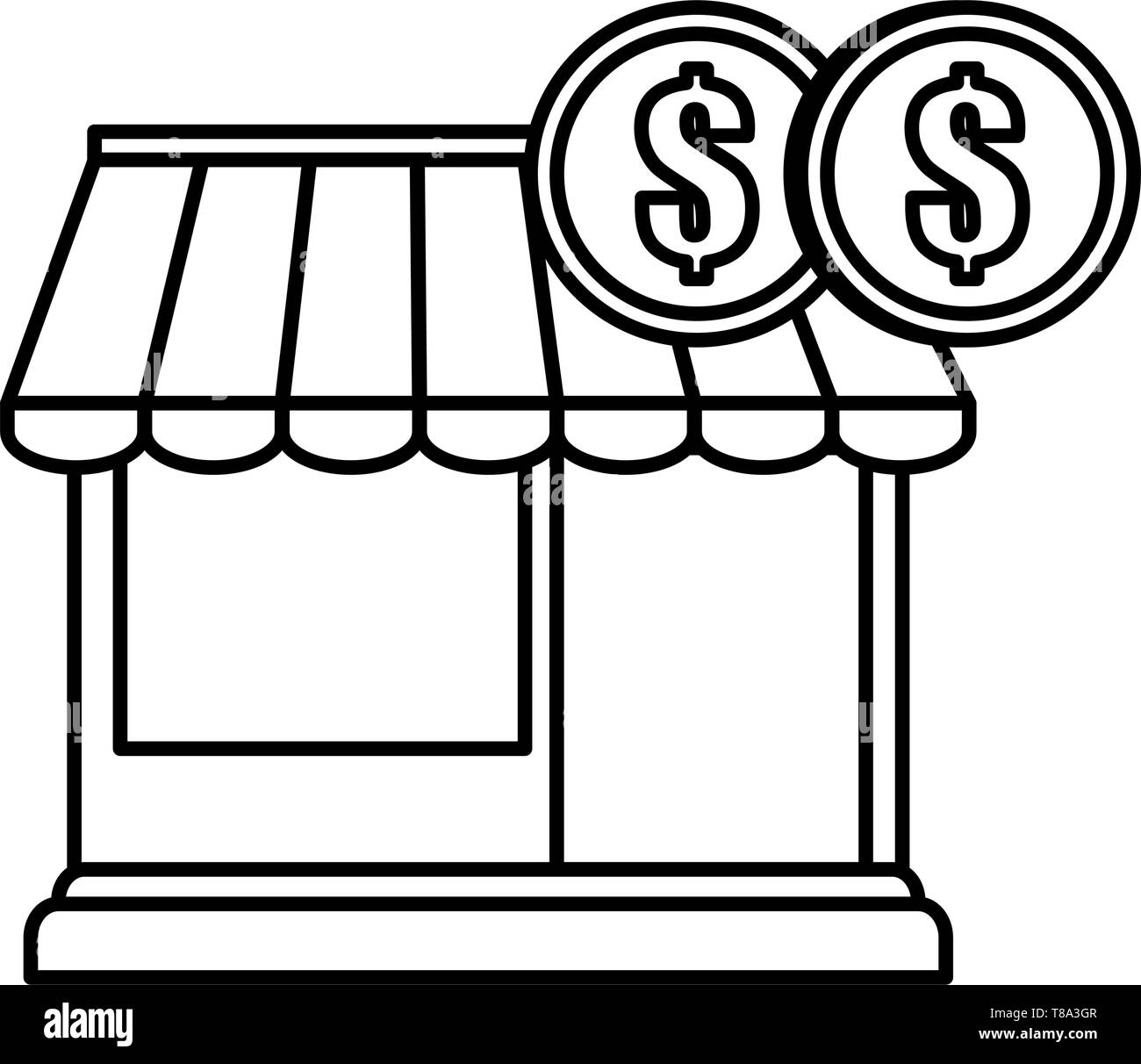 store facade building with coins money vector illustration design Stock ...