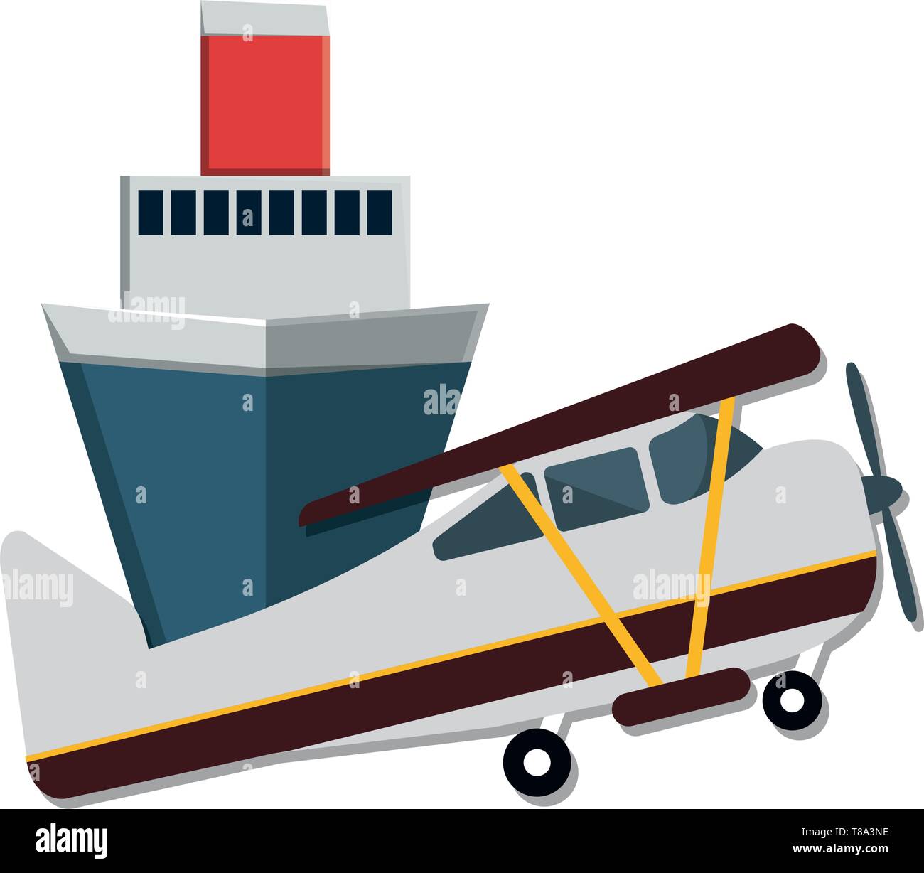 cruise ship travel with small plane vector illustration design Stock ...