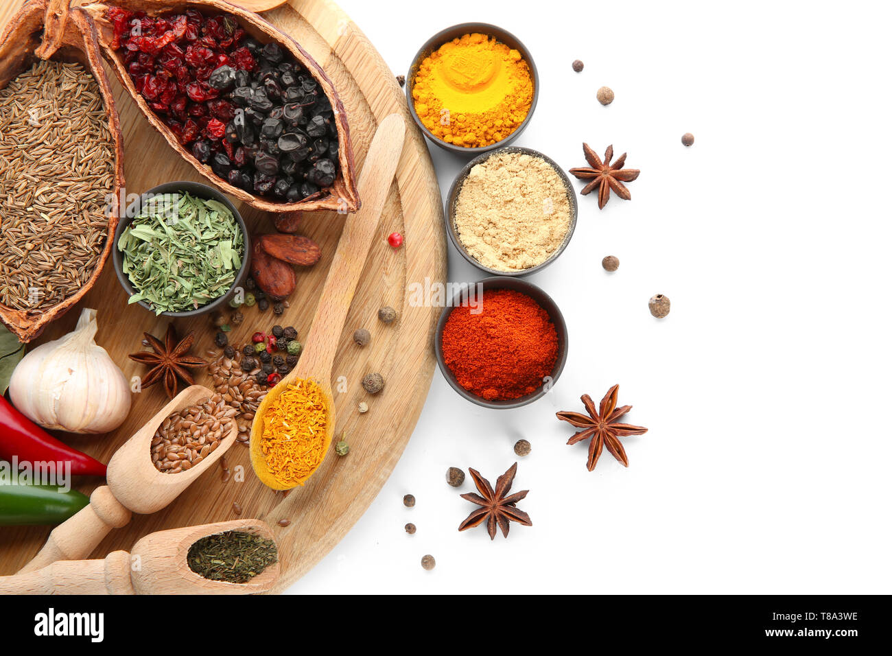 Composition with different dry spices on white background Stock Photo ...