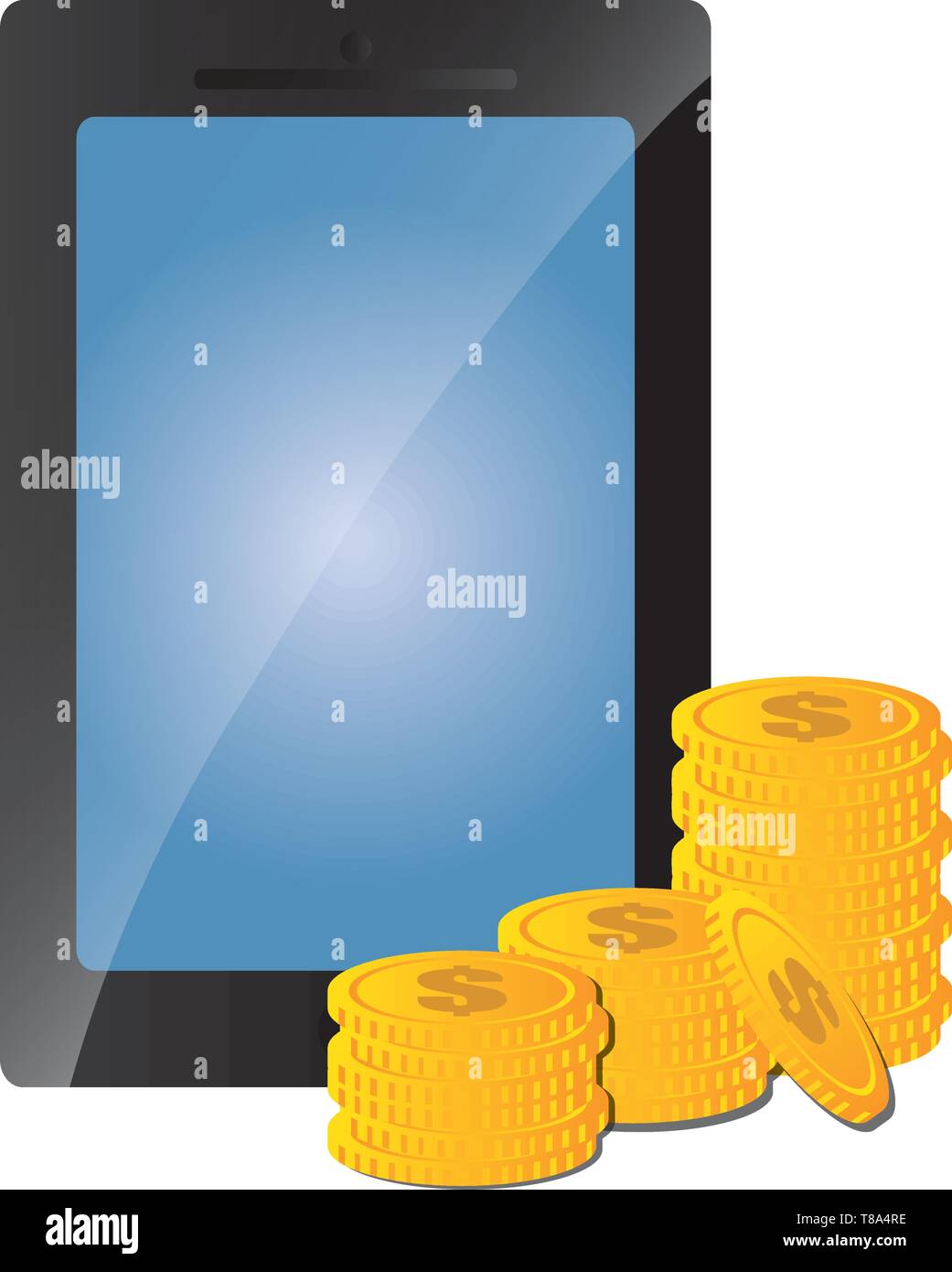 smartphone device with coins money vector illustration design Stock ...