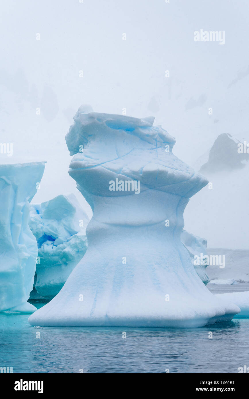 Beautiful turquoise blue iceberg floating in the Antarctic, against a ...