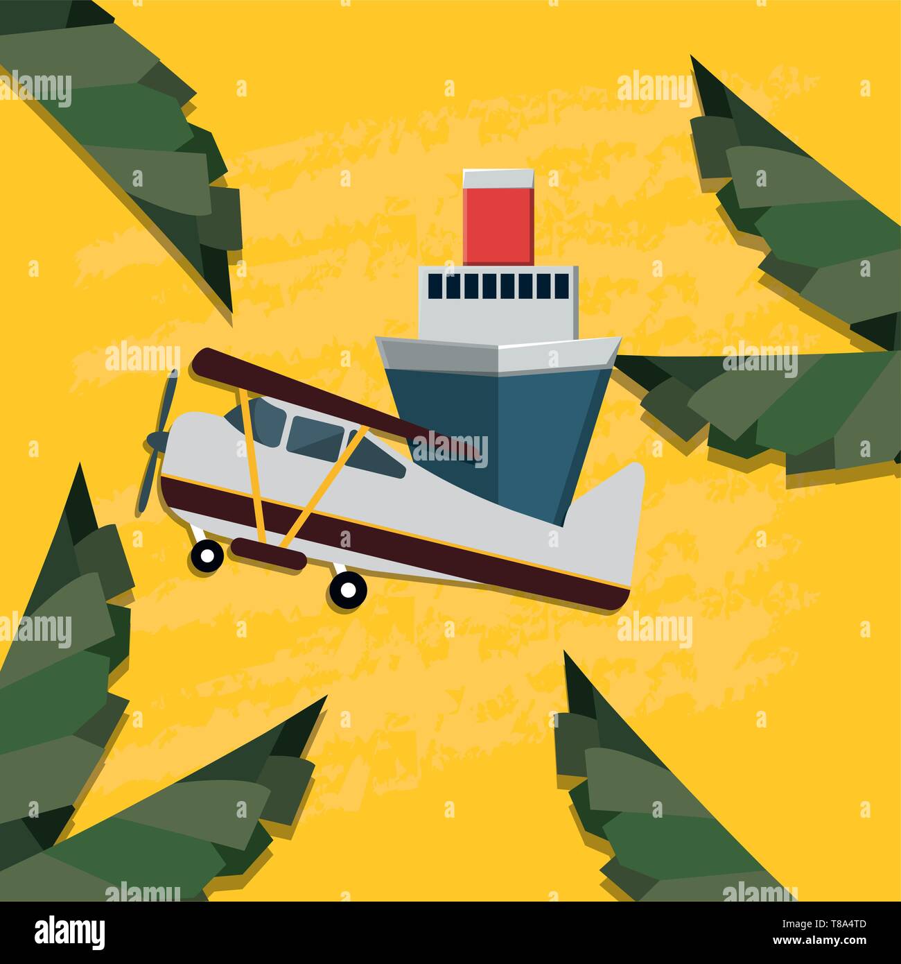 cruise ship travel with small plane vector illustration design Stock ...
