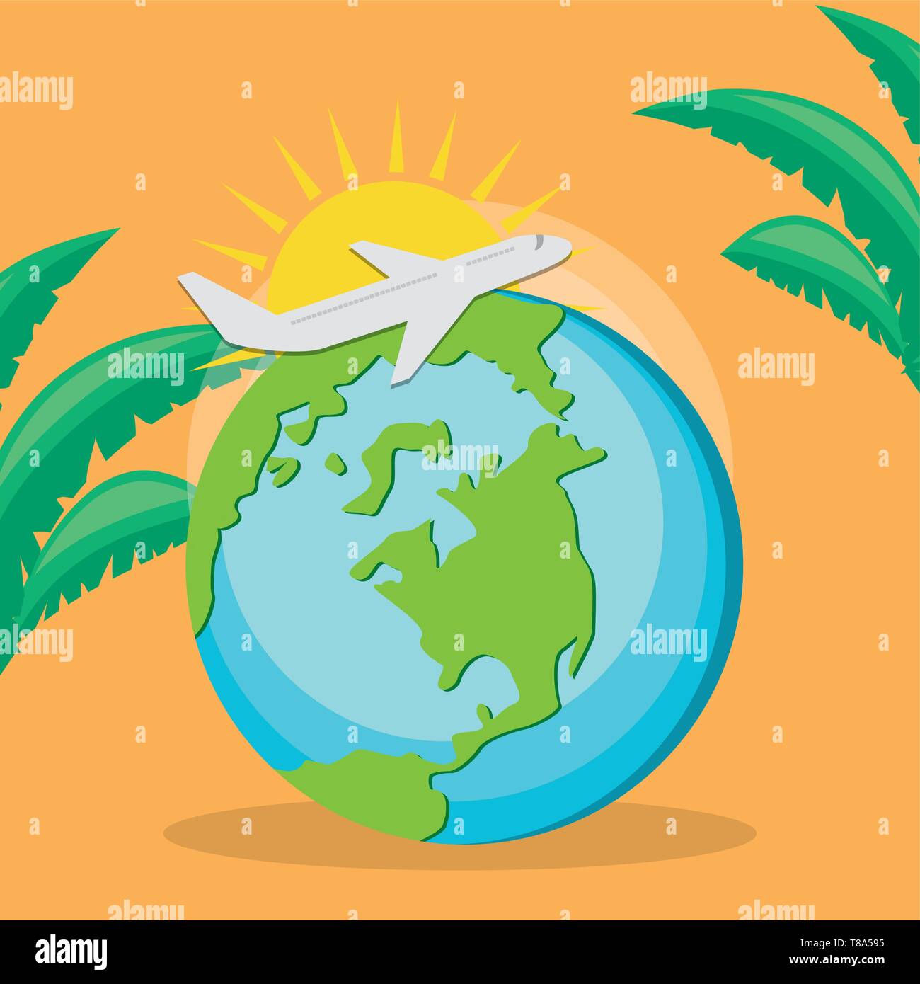 world planet earth with airplane vector illustration design Stock ...