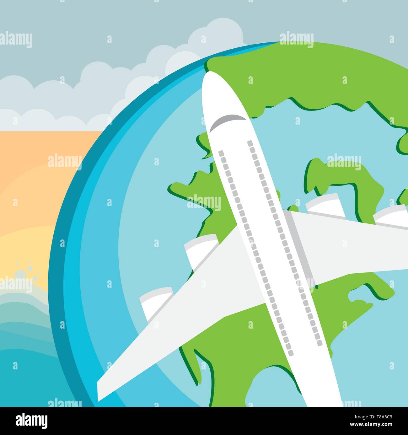 world planet earth with airplane vector illustration design Stock ...