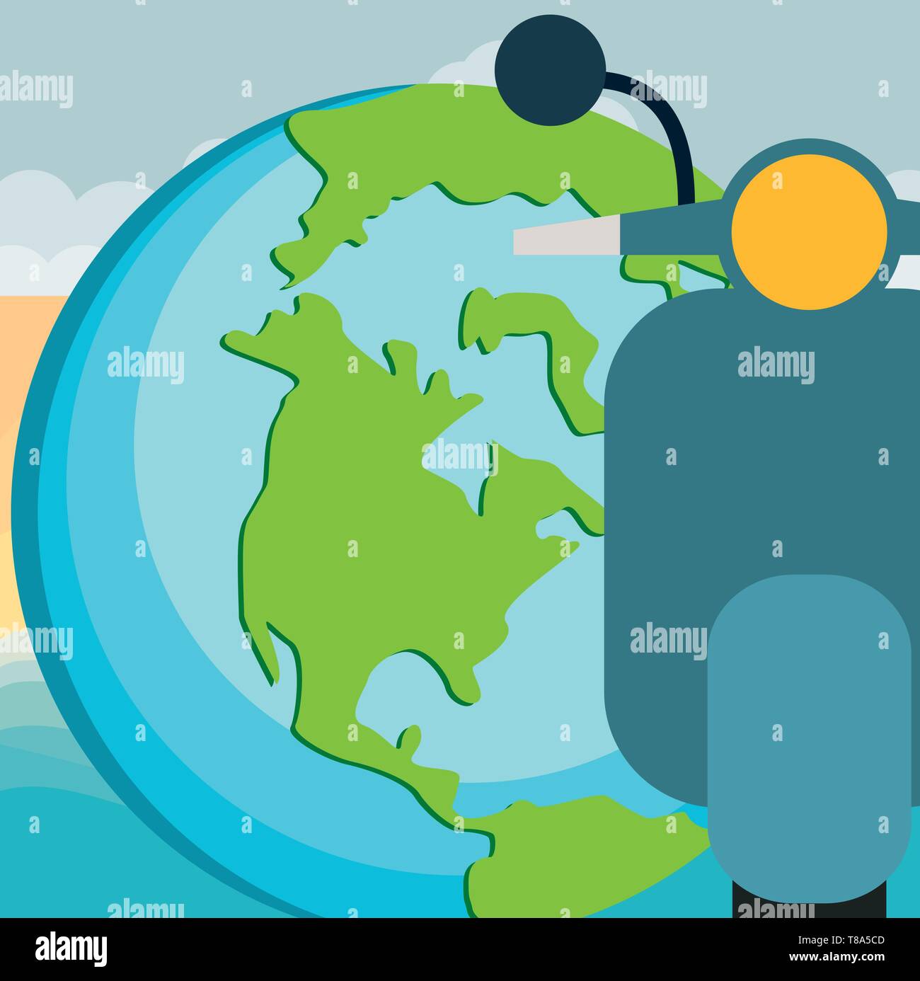 world planet earth with motorcycle vector illustration design Stock ...