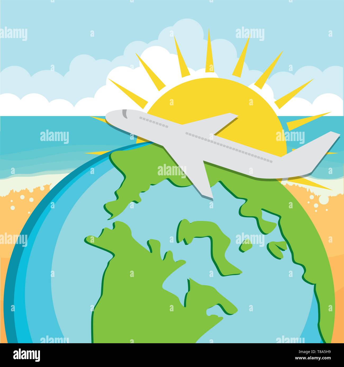 world planet earth with airplane vector illustration design Stock ...