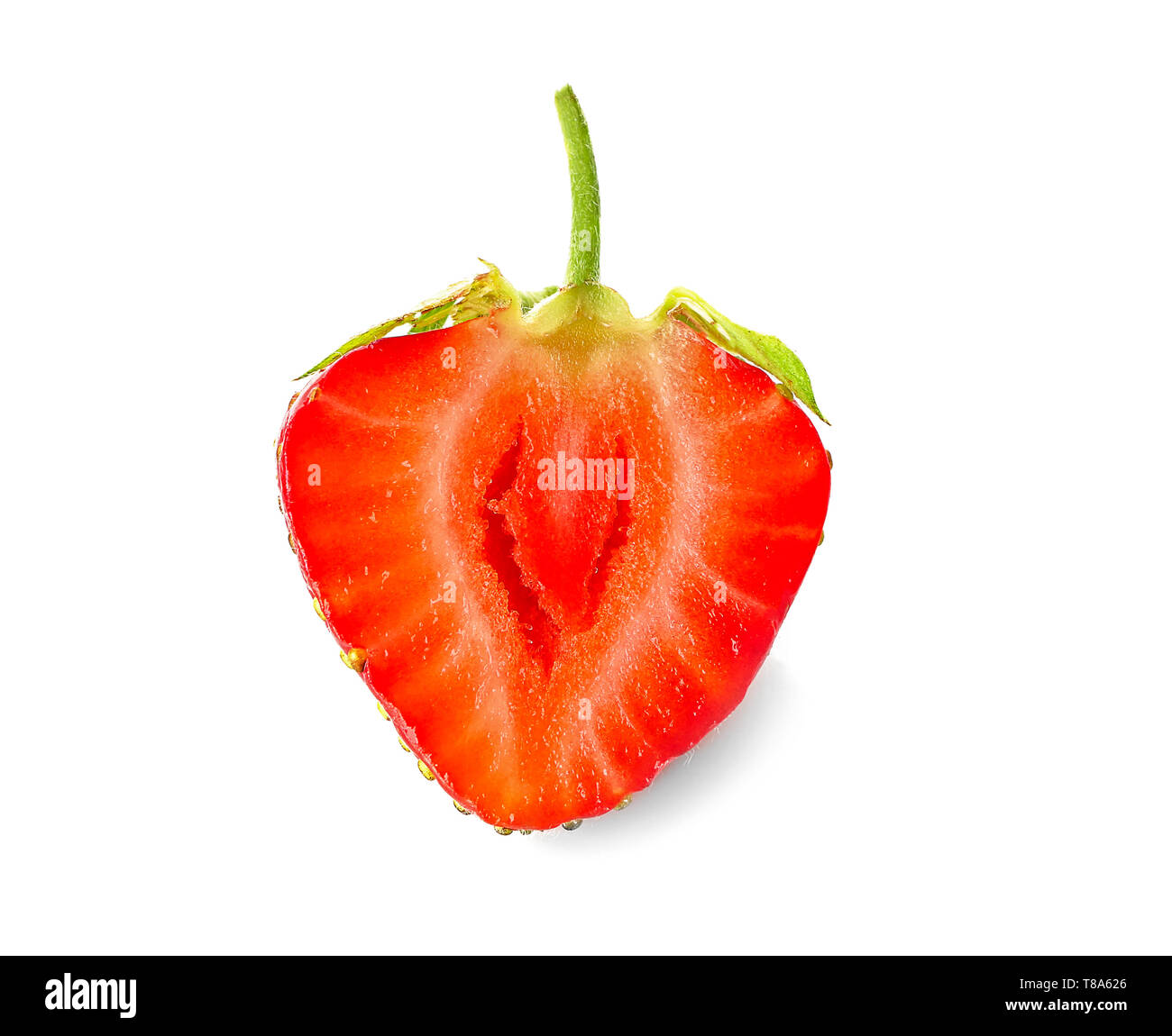 Half of sweet ripe strawberry on white background Stock Photo - Alamy