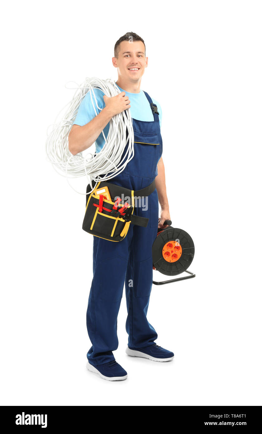 Installing electricity wires Cut Out Stock Images & Pictures - Alamy