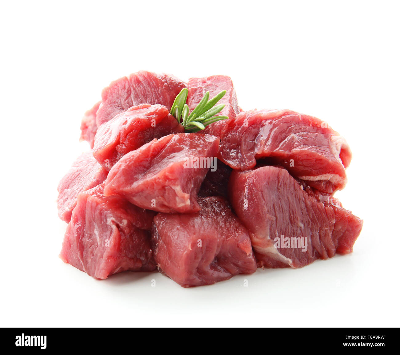 Fresh raw cut meat on white background Stock Photo - Alamy