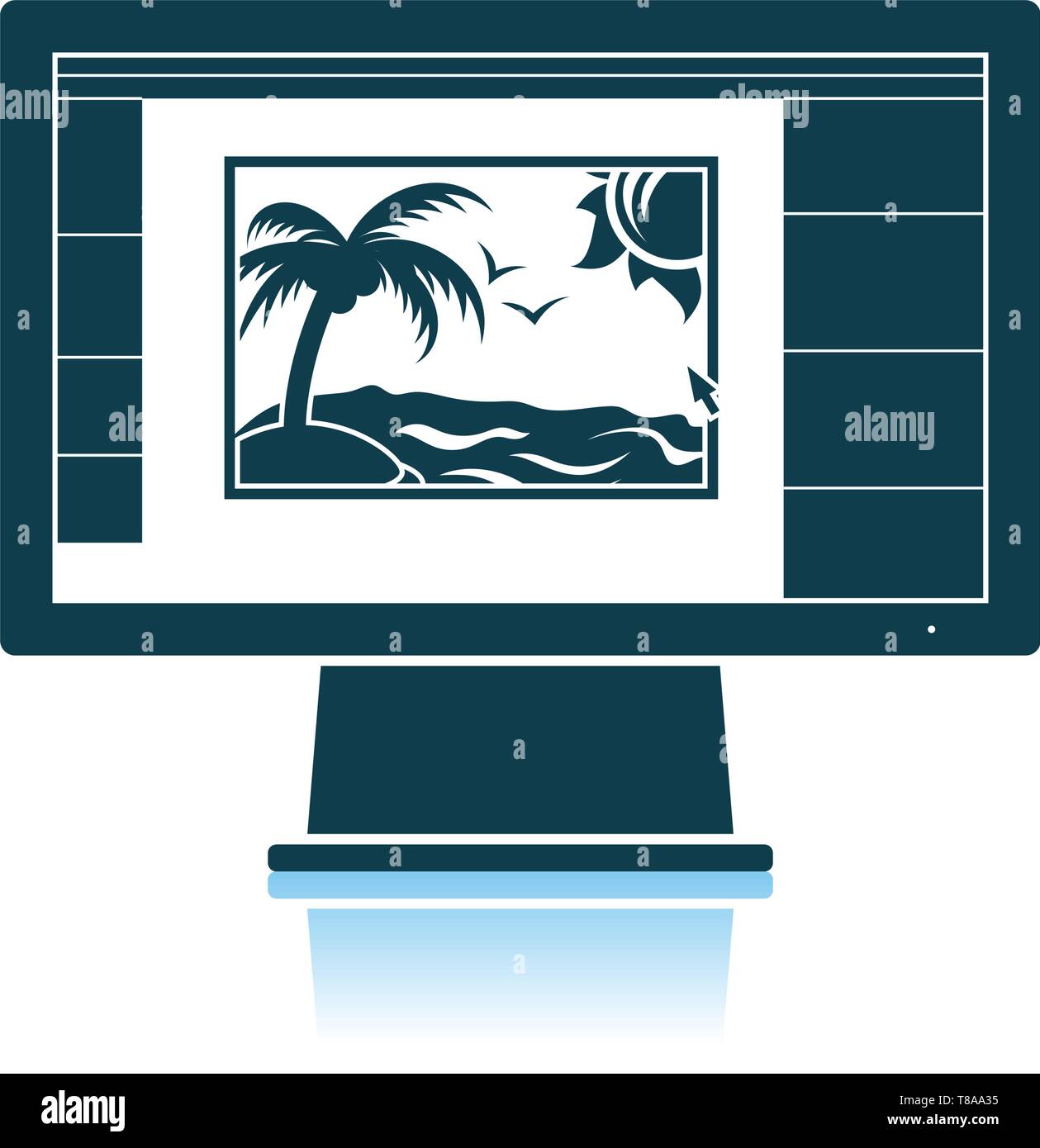 Icon Of Photo Editor On Monitor Screen. Shadow Reflection Design ...