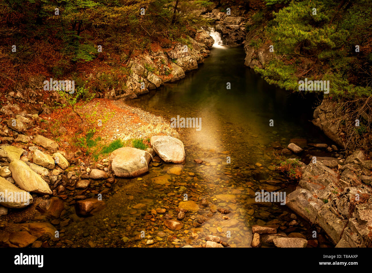 long exposure of river and small waterfall, Busan, South Korea Stock ...