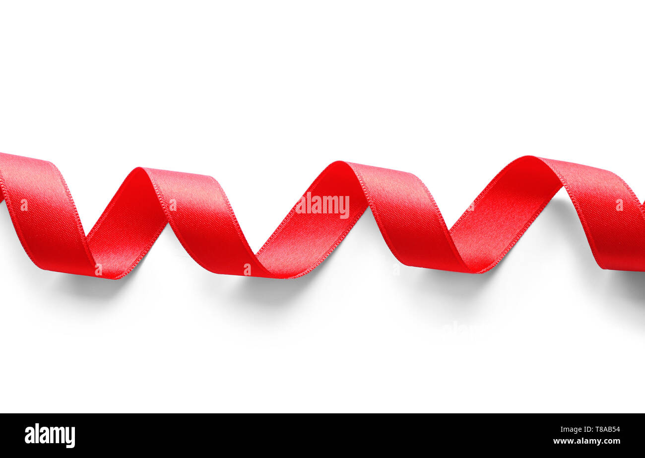Curled red ribbon on white background Stock Photo - Alamy