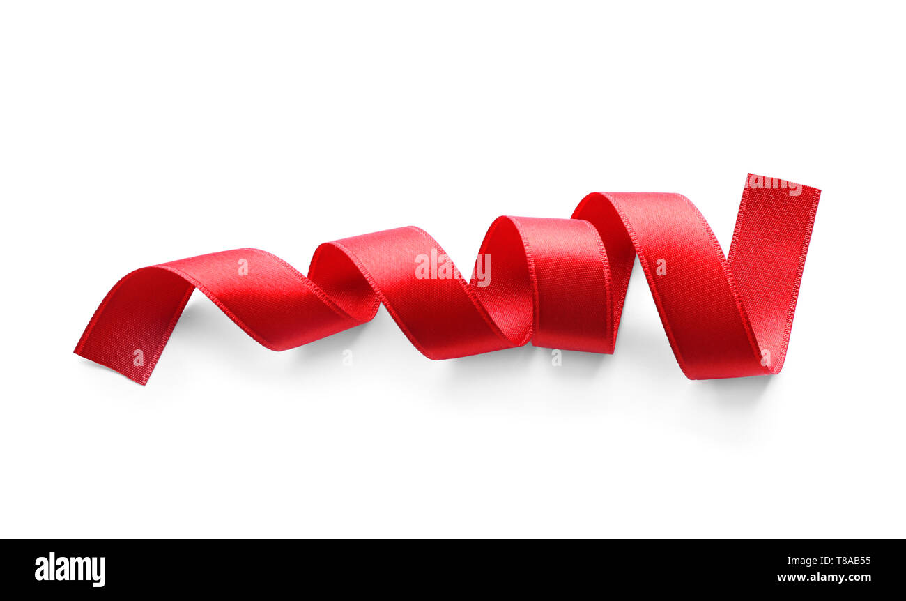 Curled red ribbon on white background Stock Photo - Alamy