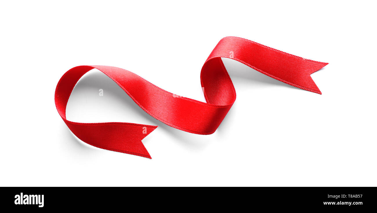 Simple red ribbon on white background Stock Photo - Alamy
