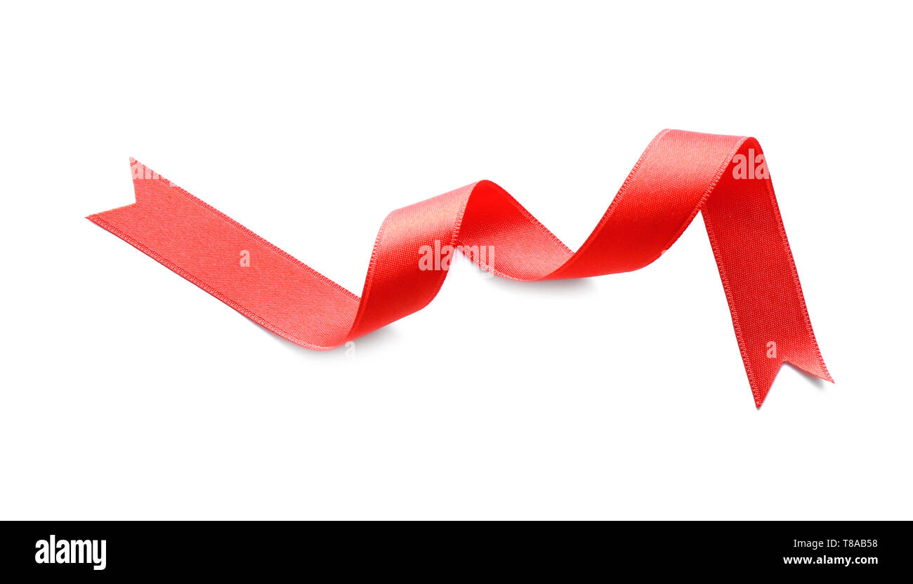 Curled red ribbon on white background Stock Photo - Alamy