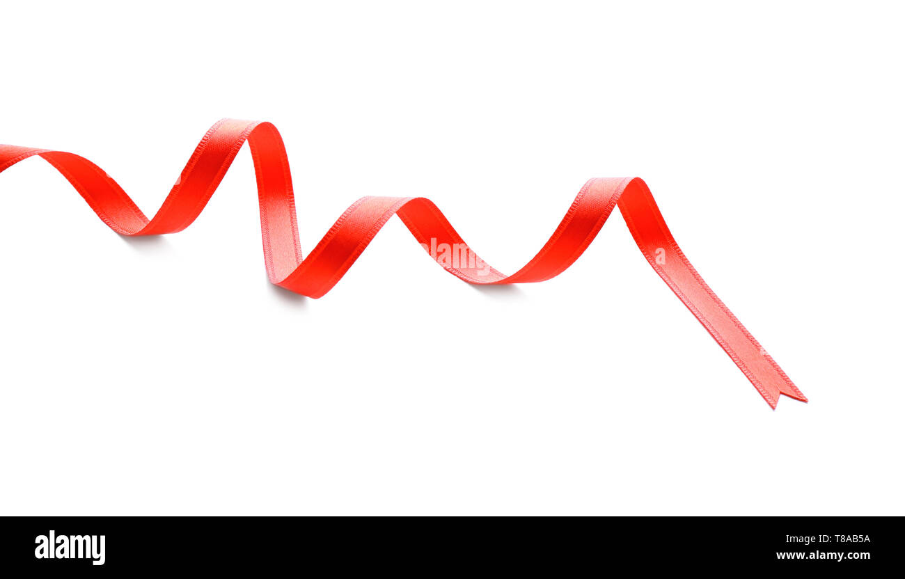 Curled red ribbon on white background Stock Photo - Alamy