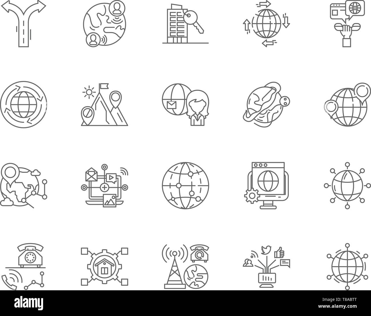 Address line icons, signs, vector set, outline illustration concept ...