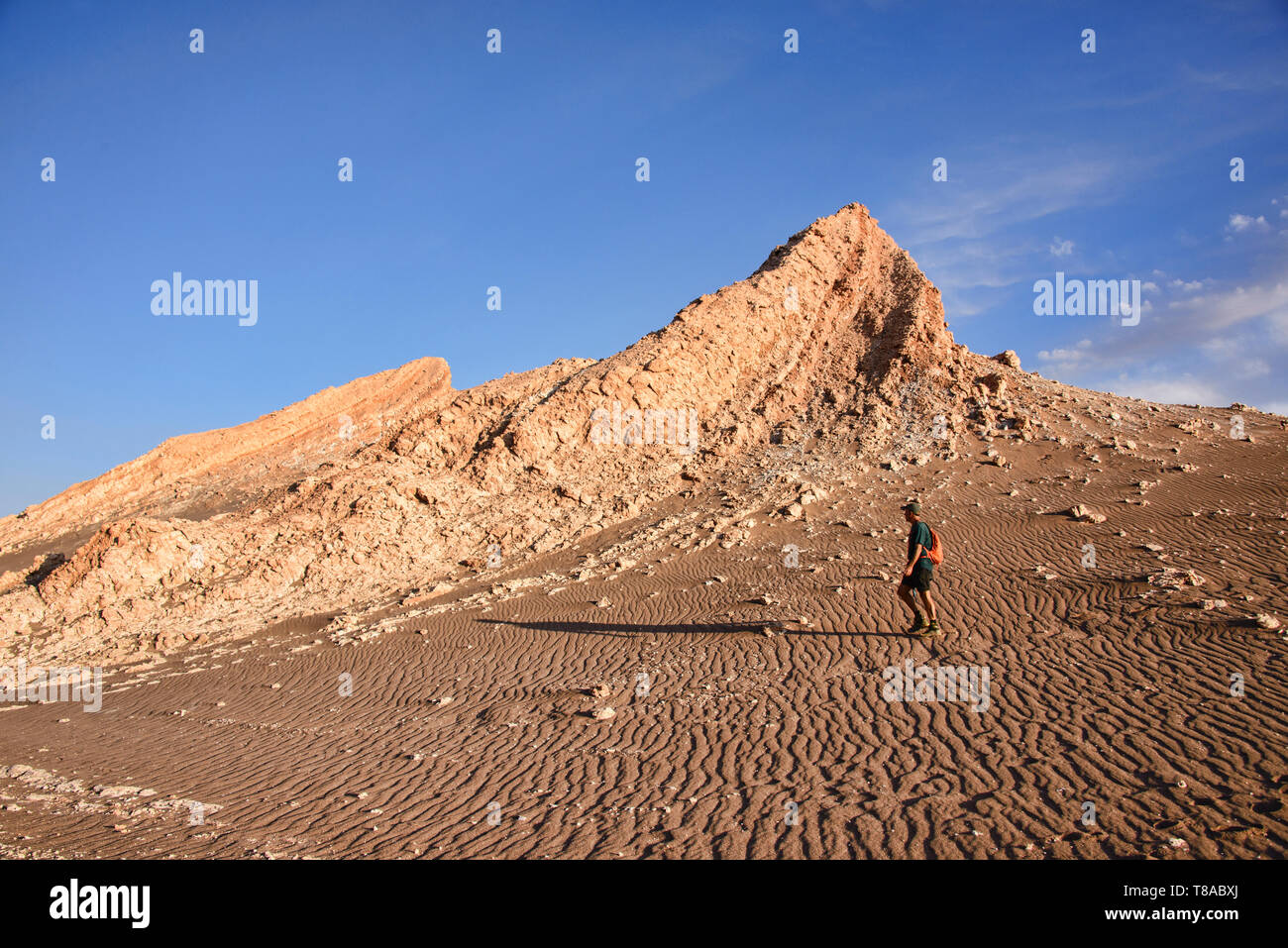 Tourist enjoying the salt, sand, and desertscape in the Moon Valley ...