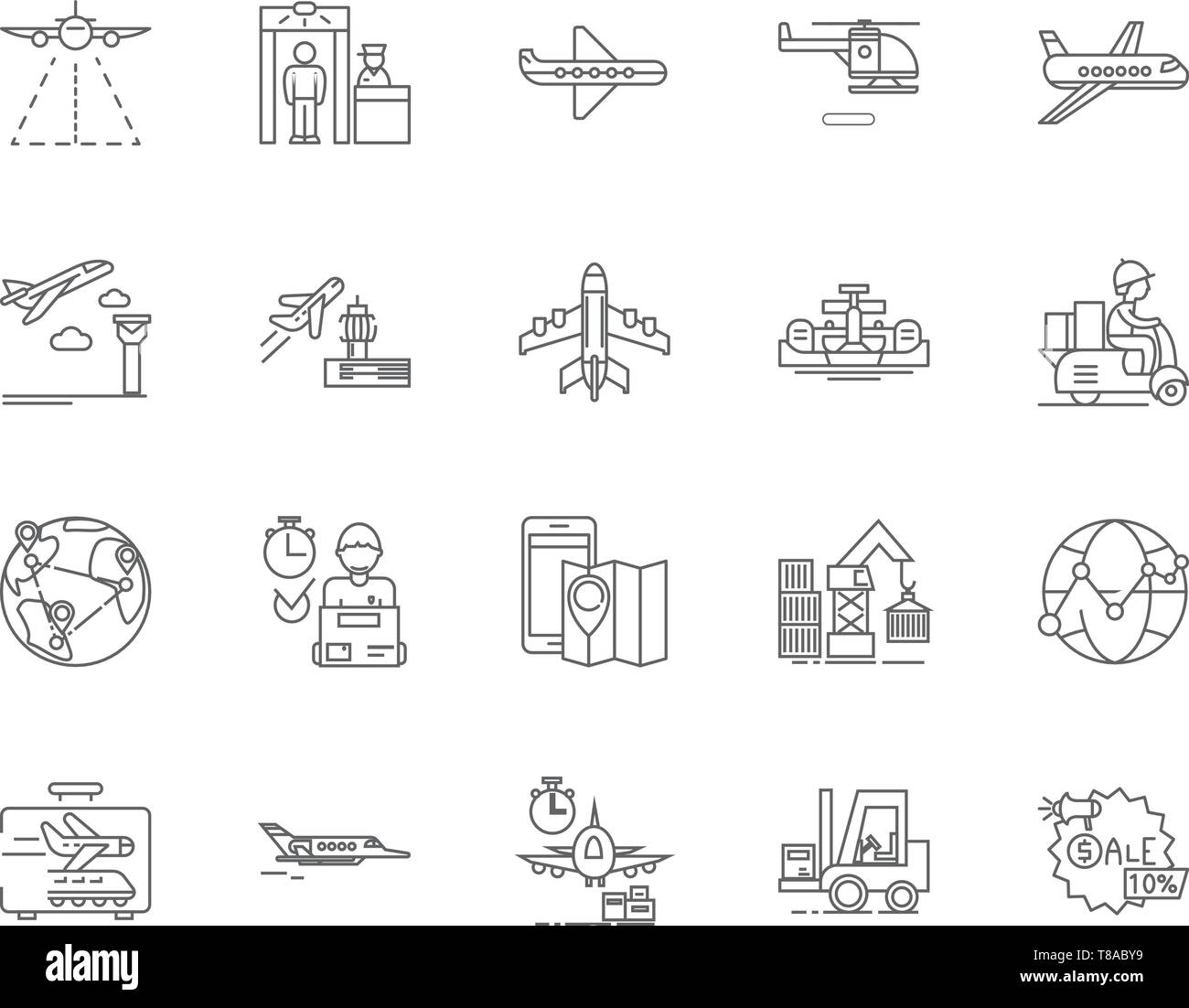 Aerial services line icons, signs, vector set, outline illustration ...