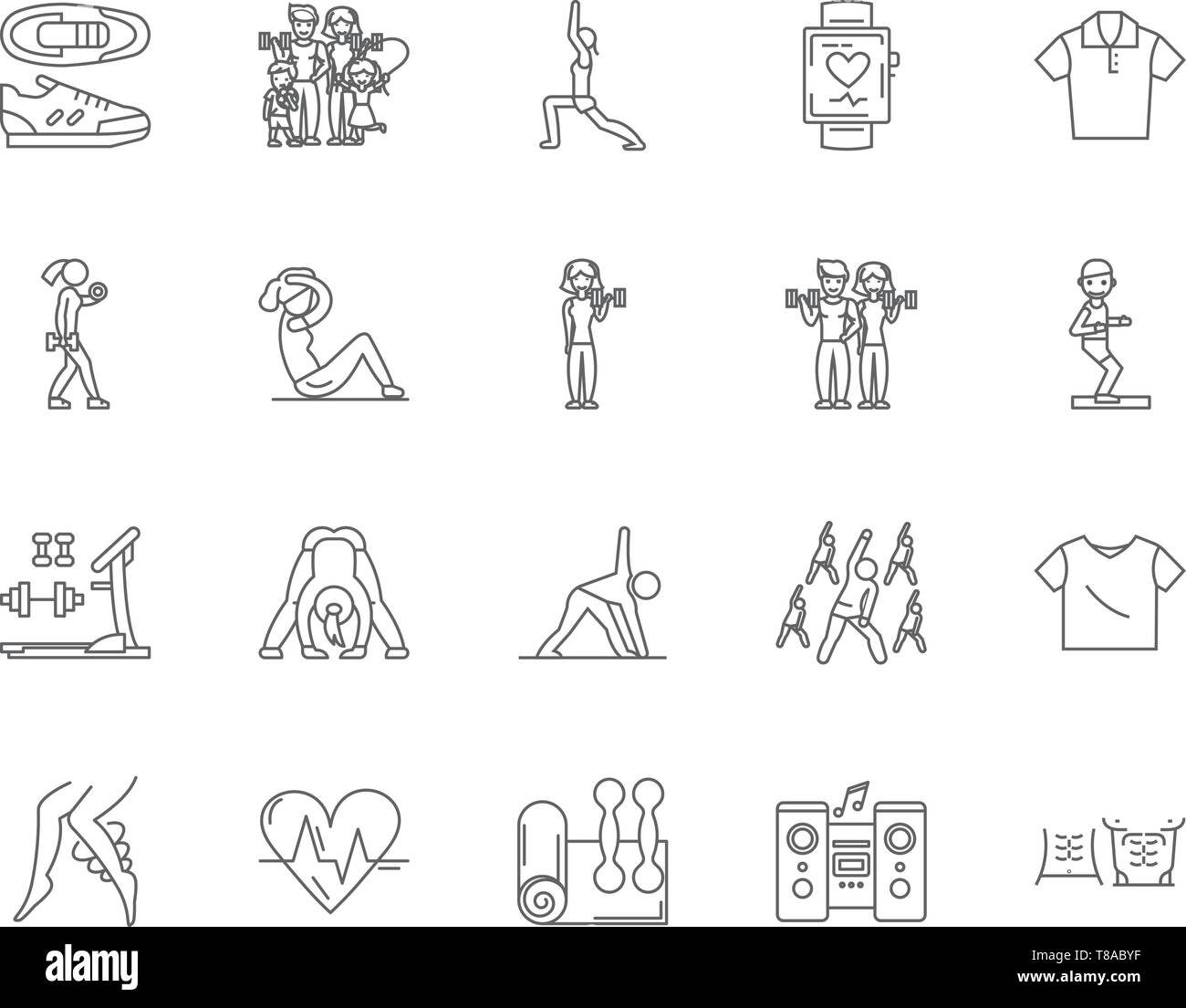 Aerobics line icons, signs, vector set, outline illustration concept ...