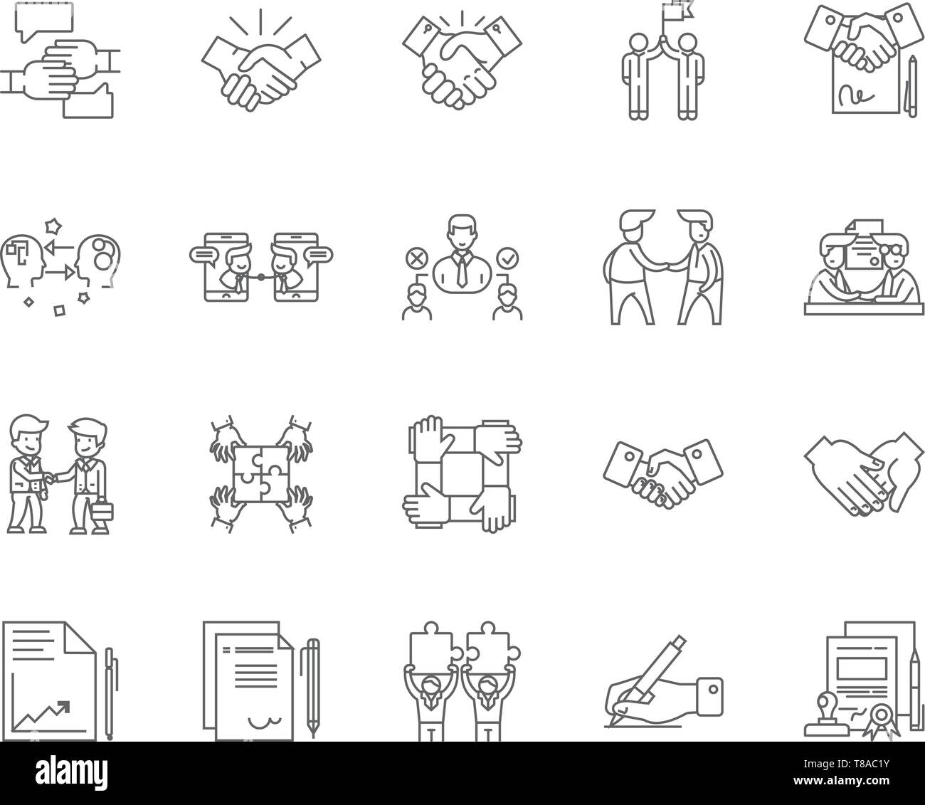 Agreement line icons, signs, vector set, outline illustration concept ...
