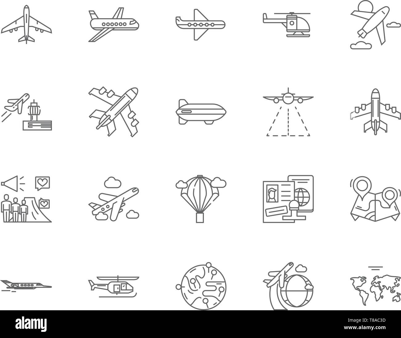 Aircraft industry line icons, signs, vector set, outline illustration ...