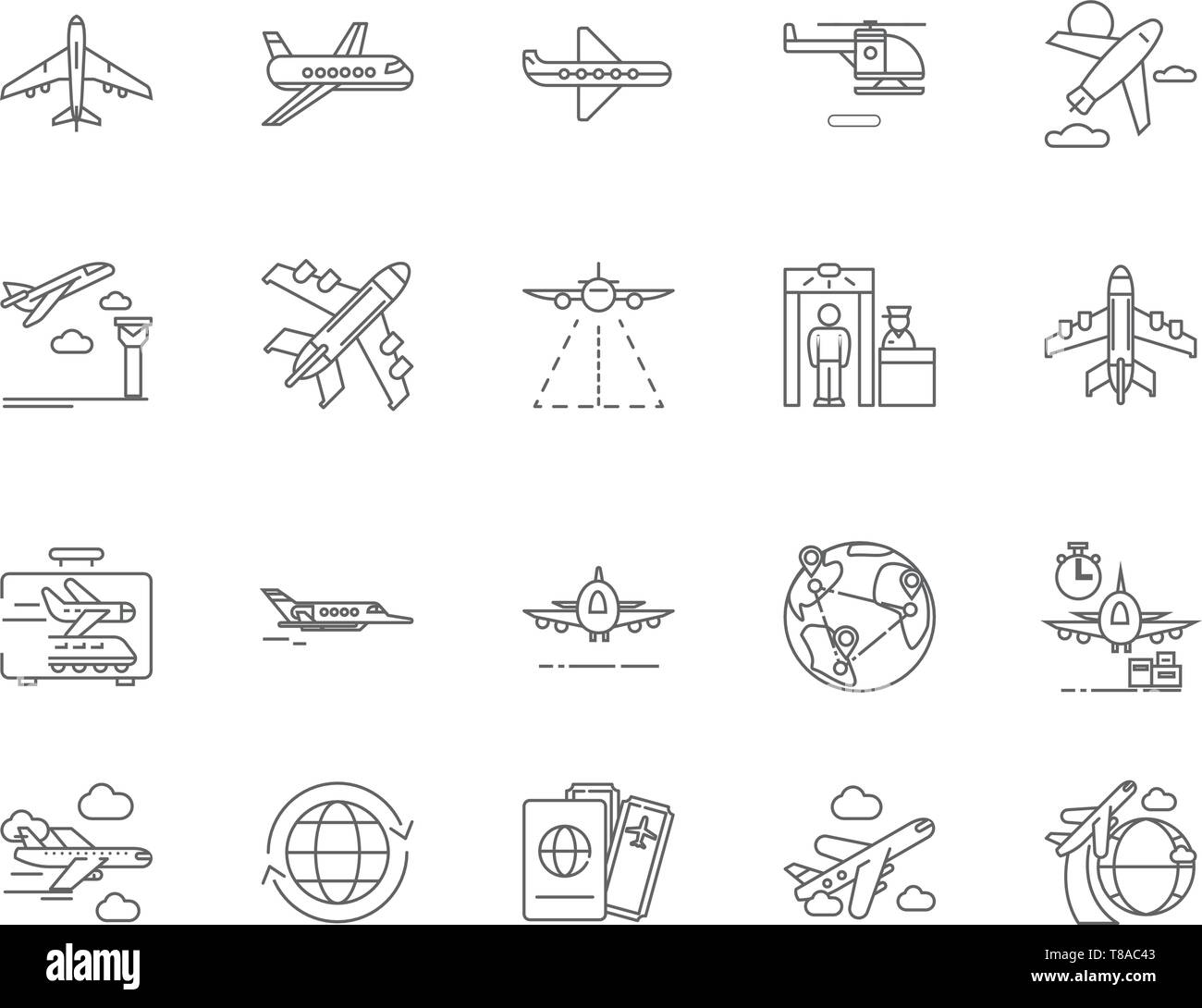 Airline line icons, signs, vector set, outline illustration concept ...