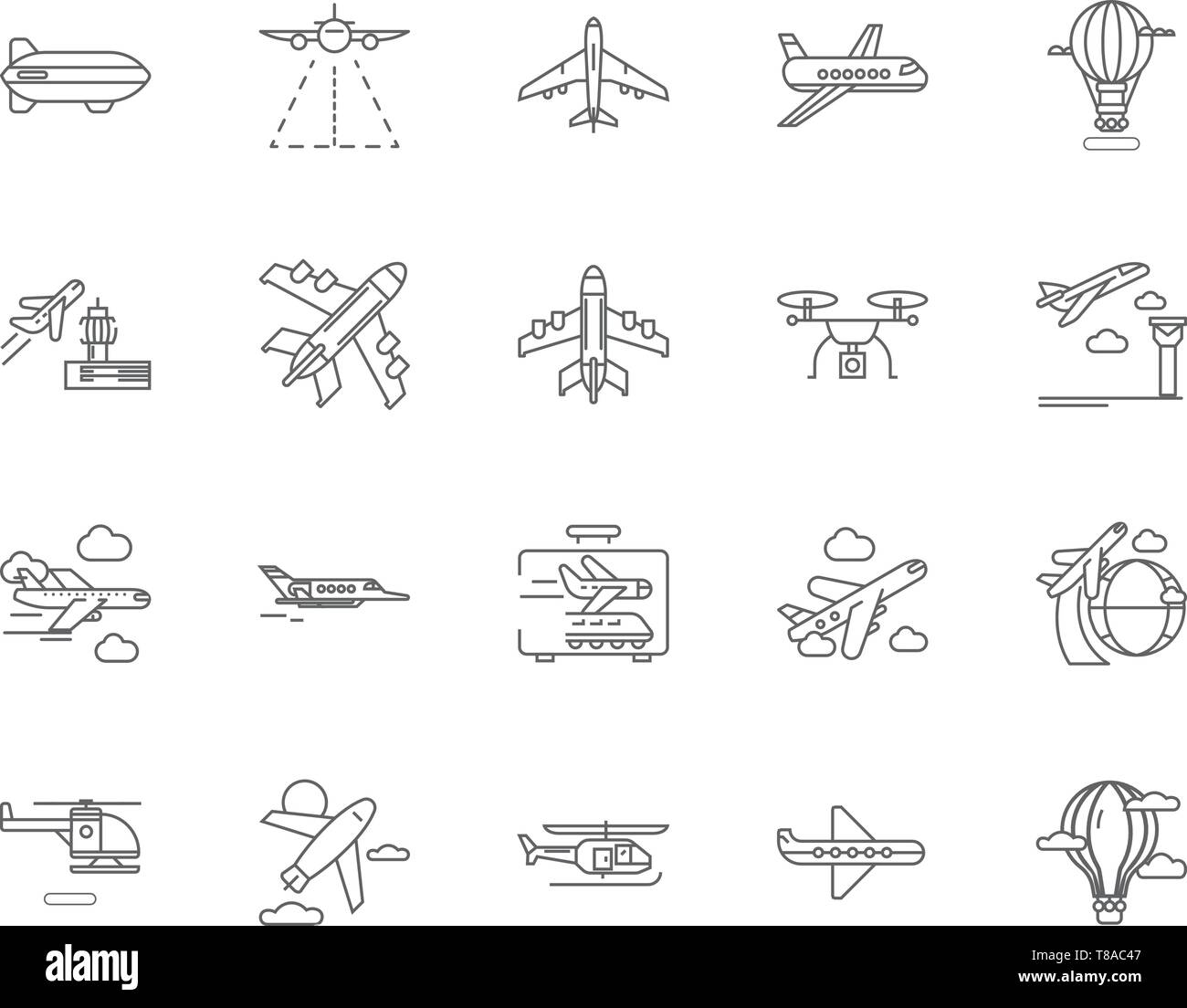 Airplane line icons, signs, vector set, outline illustration concept ...