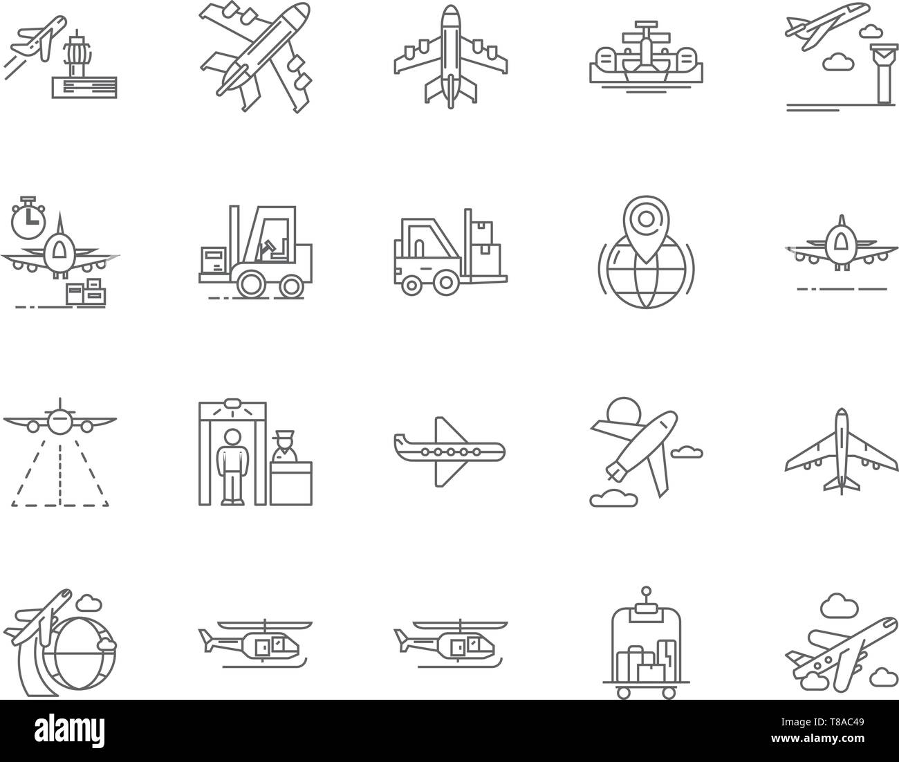 Airport line icons, signs, vector set, outline illustration concept ...