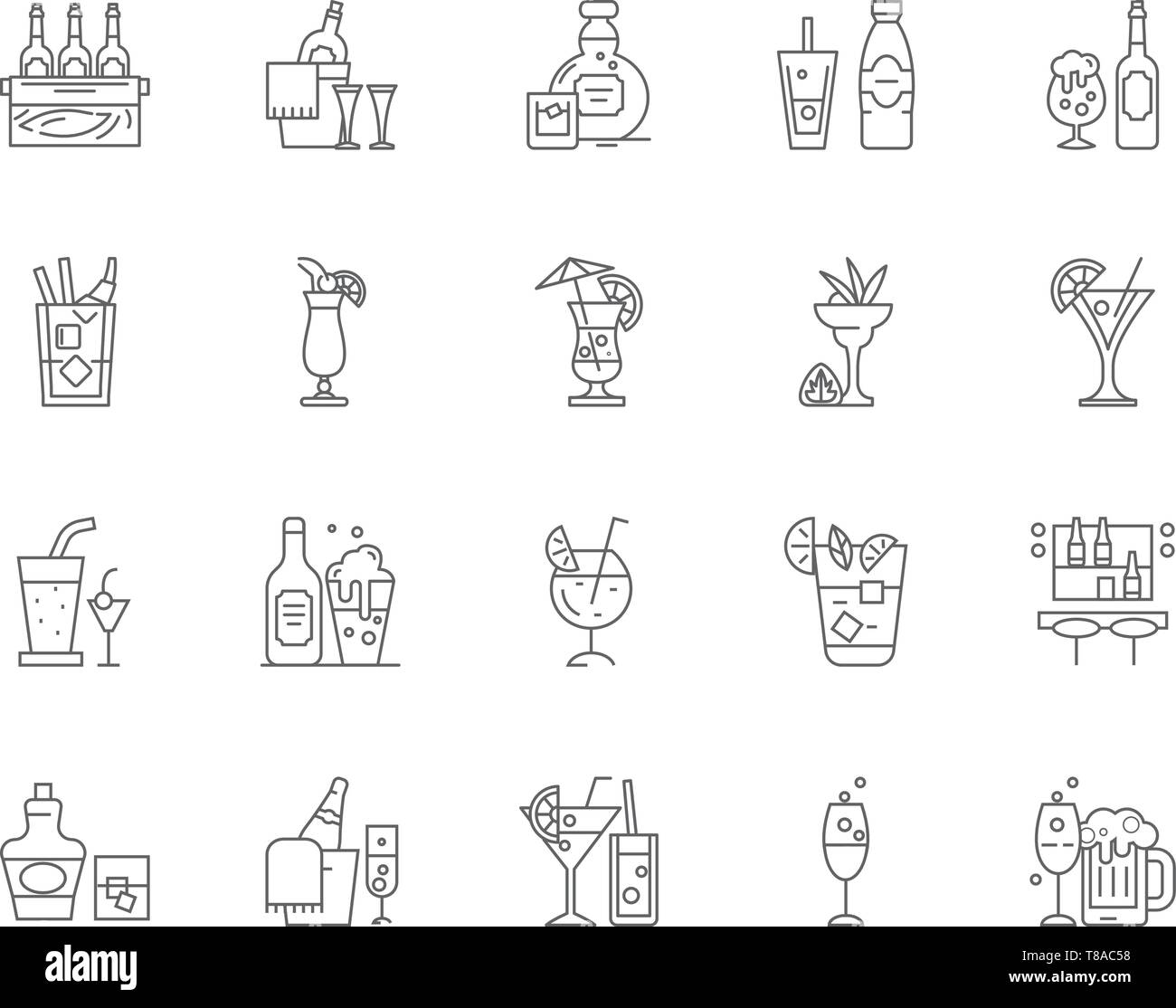 Alcoholic beverages line icons, signs, vector set, outline illustration ...