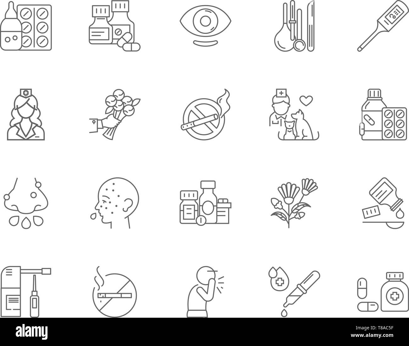 Allergy line icons, signs, vector set, outline illustration concept ...