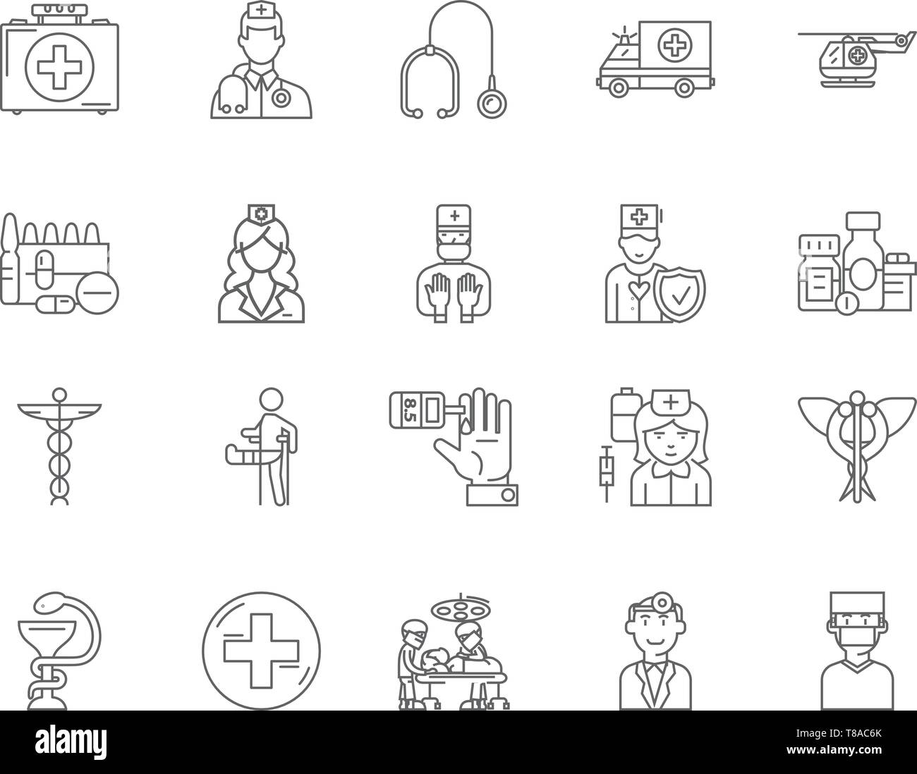 Ambulance services line icons, signs, vector set, outline illustration ...