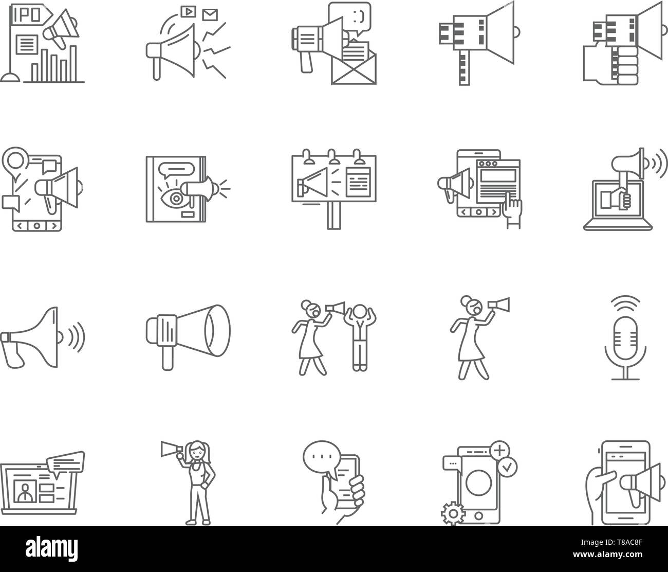 Announcement line icons, signs, vector set, outline illustration ...
