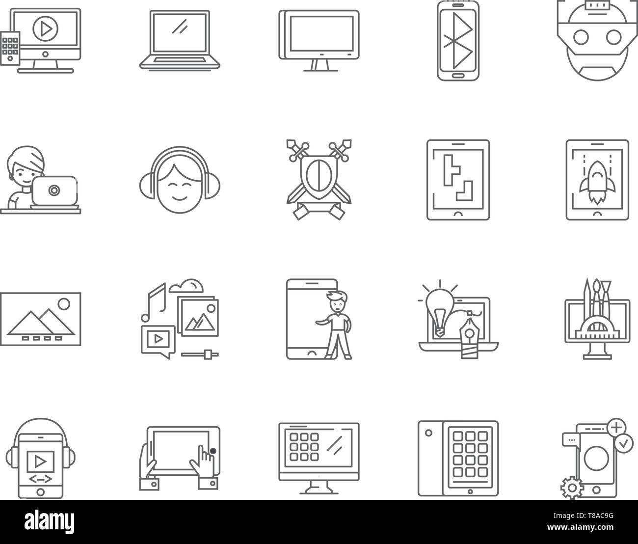 Applications line icons, signs, vector set, outline illustration ...