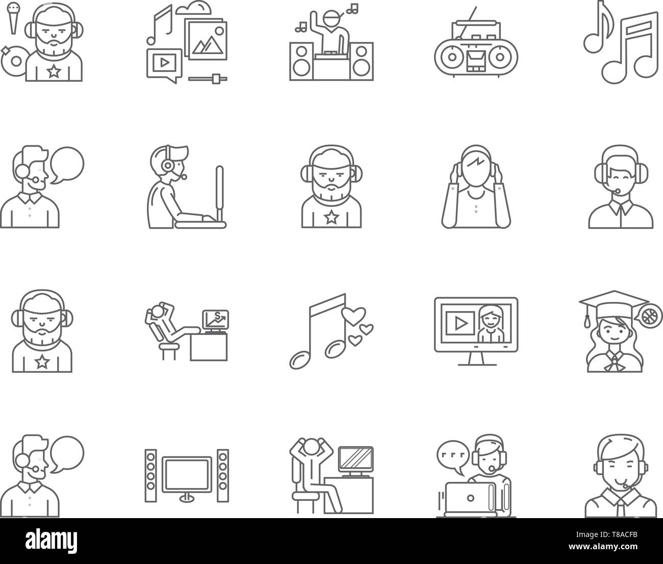 Audio line icons, signs, vector set, outline illustration concept Stock ...