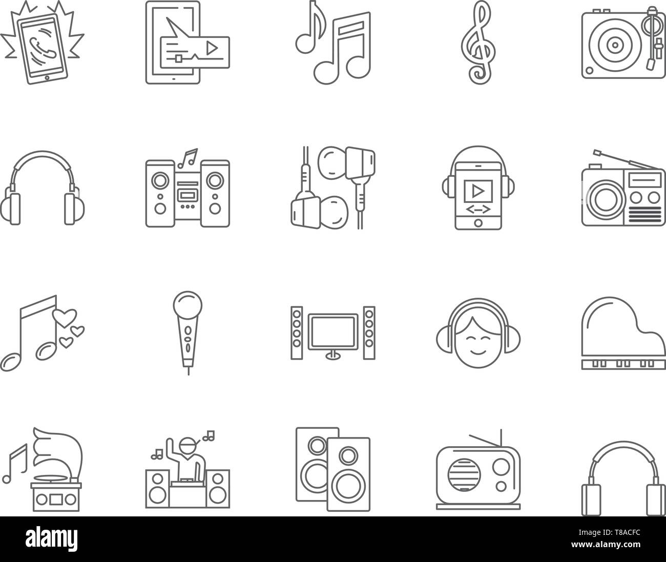 Audio and music line icons, signs, vector set, outline illustration ...