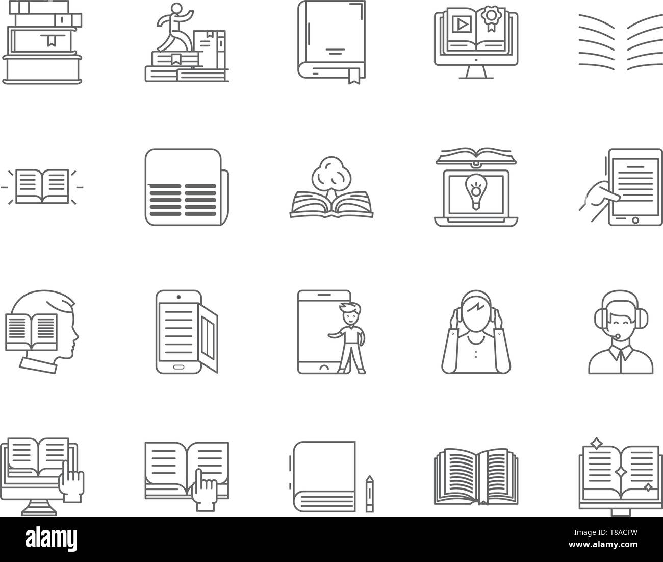 Audio books line icons, signs, vector set, outline illustration concept ...