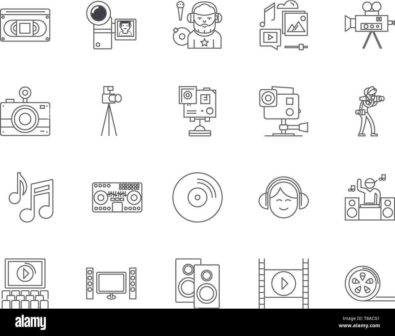 Audio editing line icons, signs, vector set, outline illustration ...