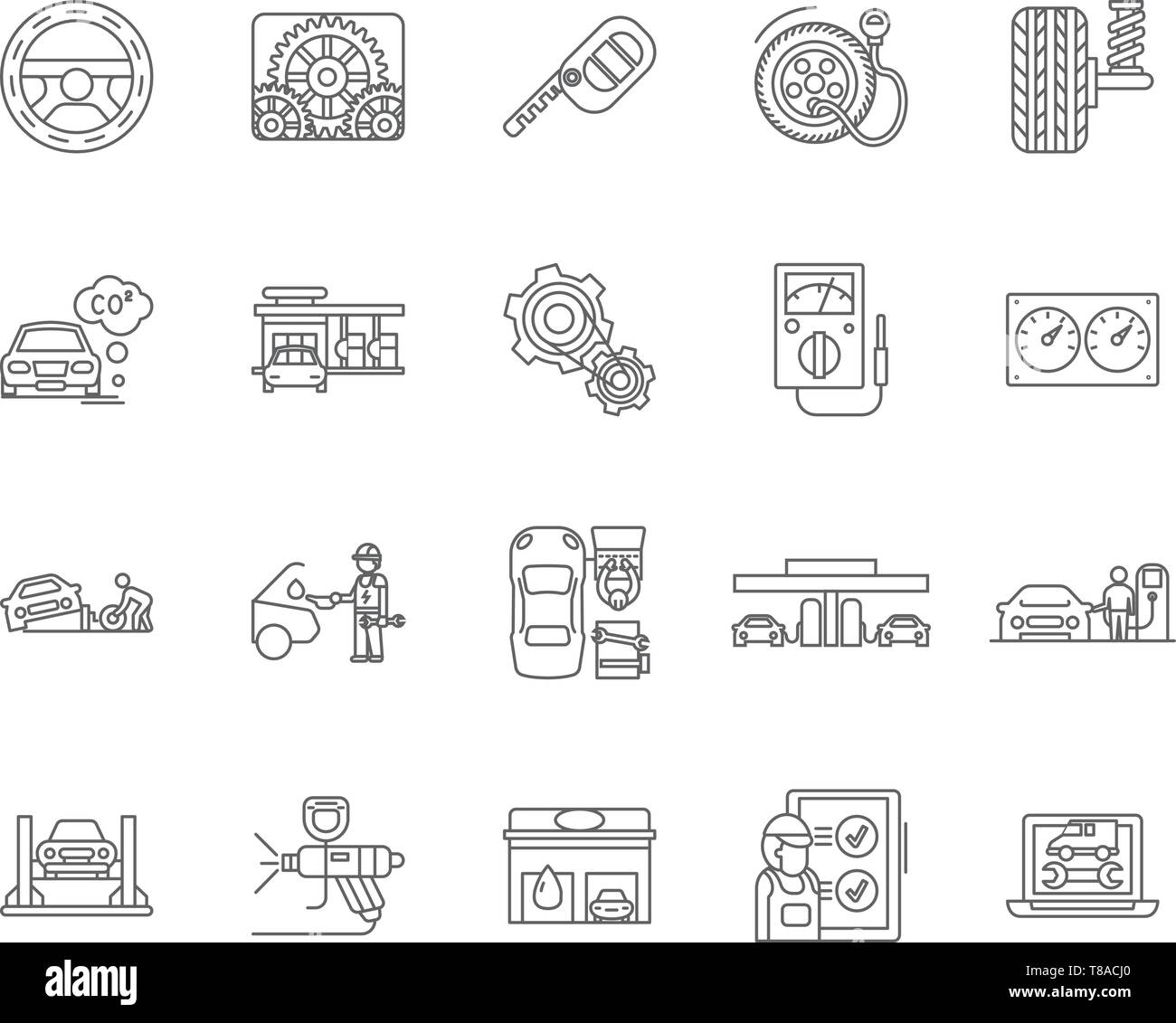 Auto service department line icons, signs, vector set, outline ...