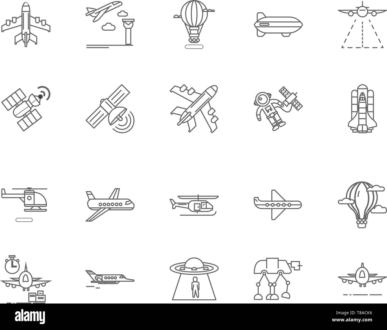 Aviation line icons, signs, vector set, outline illustration concept ...