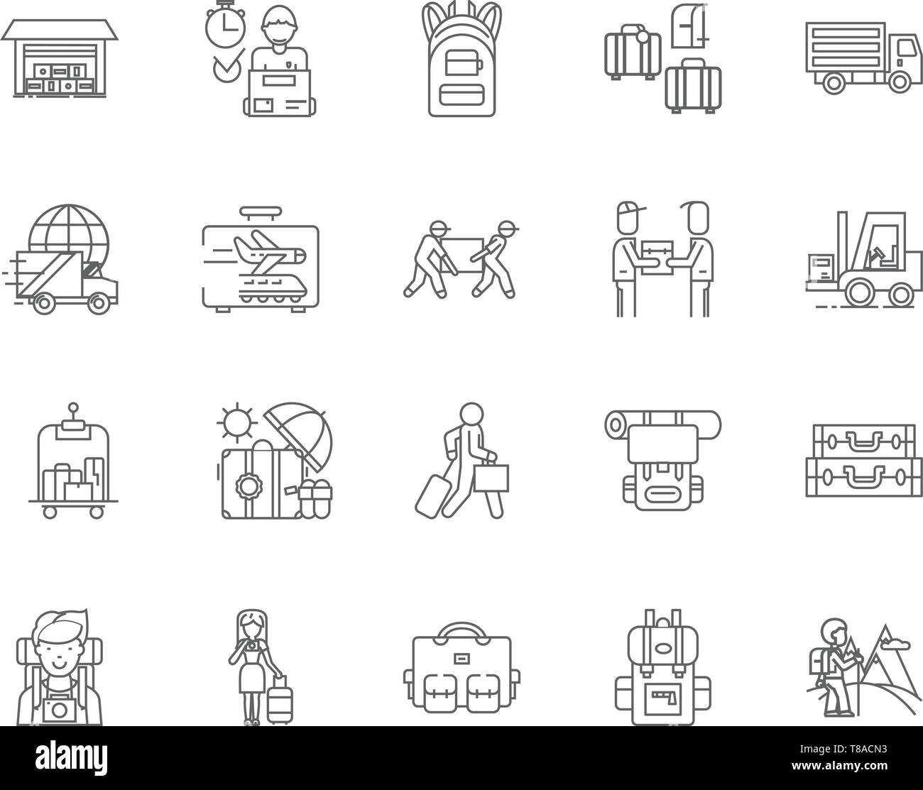 Baggage line icons, signs, vector set, outline illustration concept ...