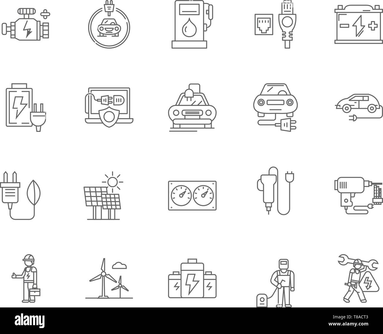 Batteries line icons, signs, vector set, outline illustration concept ...