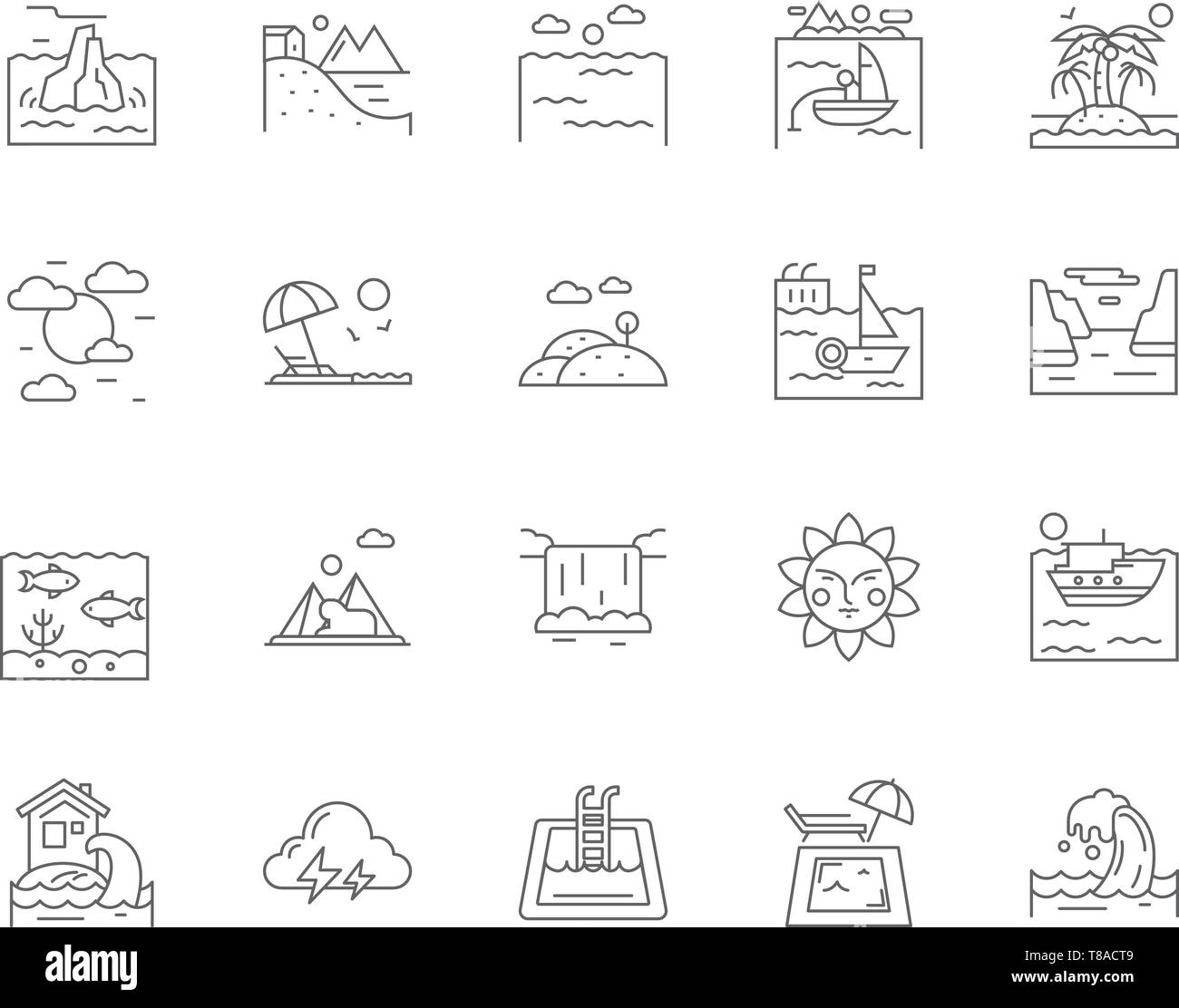 Beach line icons, signs, vector set, outline illustration concept Stock ...