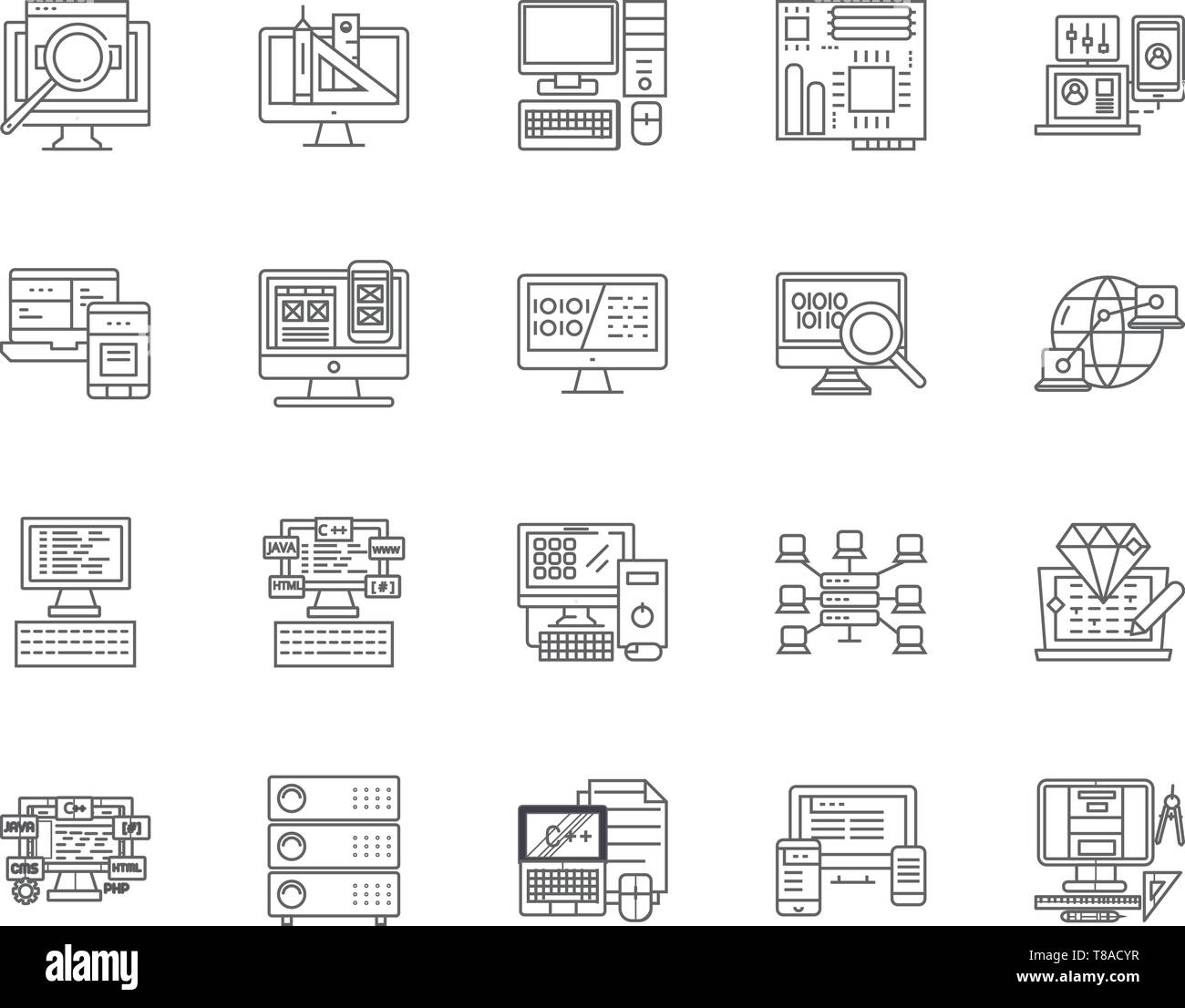 Big data line icons, signs, vector set, outline illustration concept ...